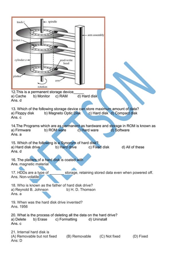 Hard Disk MCQ (HDD Questions and Answers) | PDF Hard Disk MCQ (HDD Questions and Answers) | PDF
