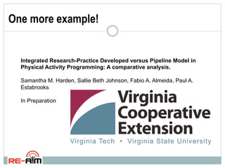 Planning, Implementing, and Evaluation Using the RE-AIM Framework with Samantha Harden, PhD | PDF