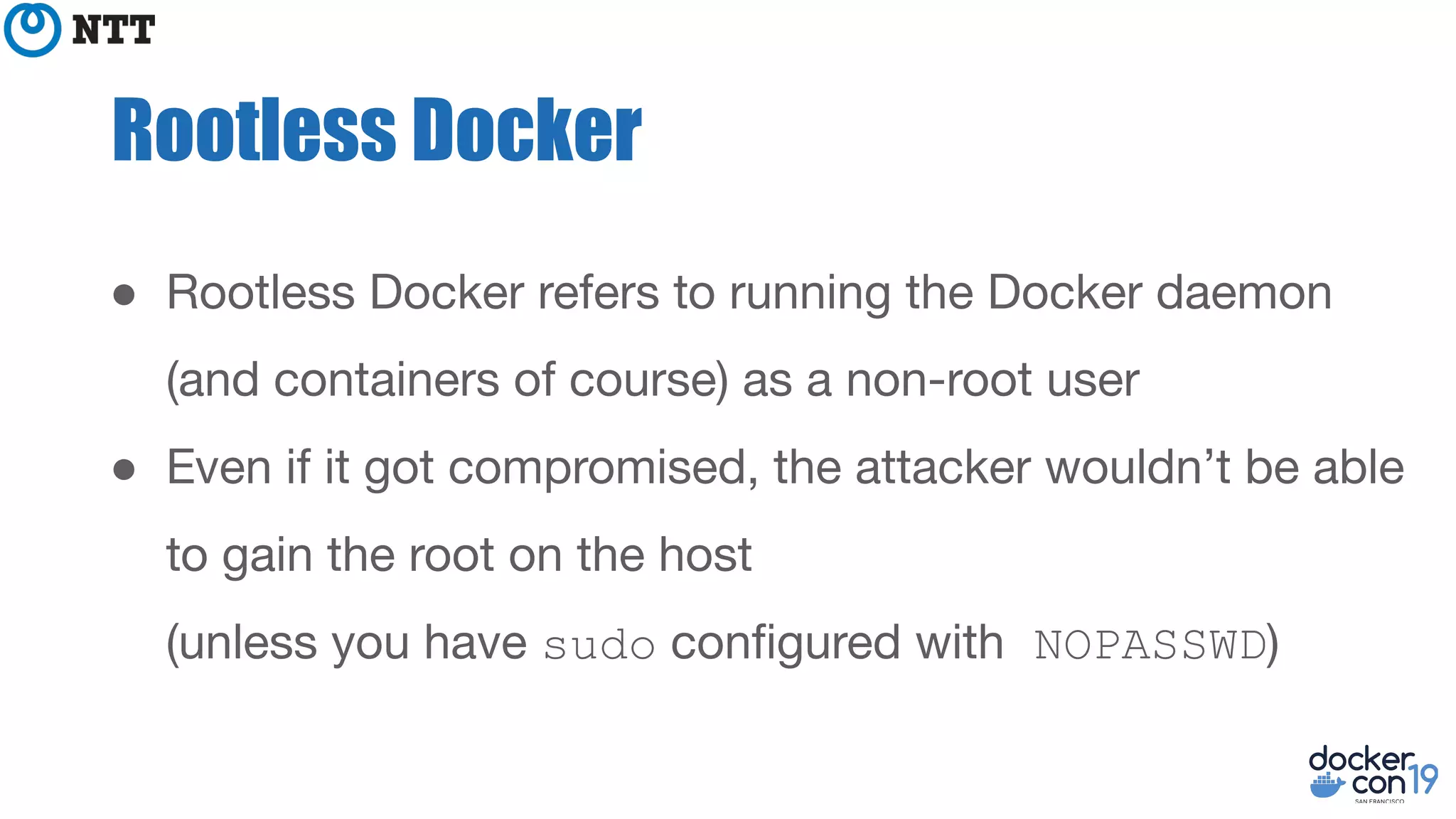 [DockerCon 2019] Hardening Docker daemon with Rootless mode | PDF