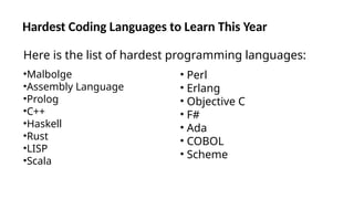 Hardest Programming Languages To Learn in 2025 | PPT