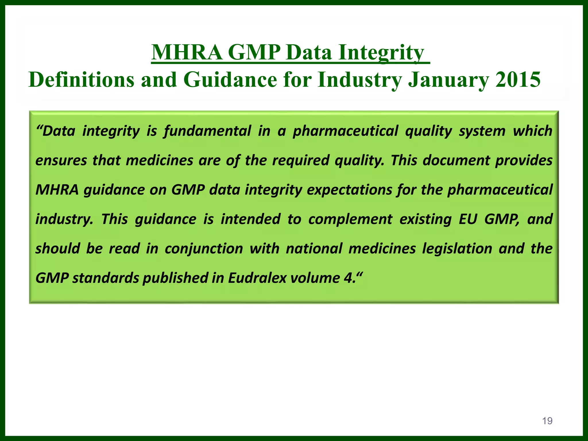 DATA INTEGRITY GMP COMPLIANCE | PPTX