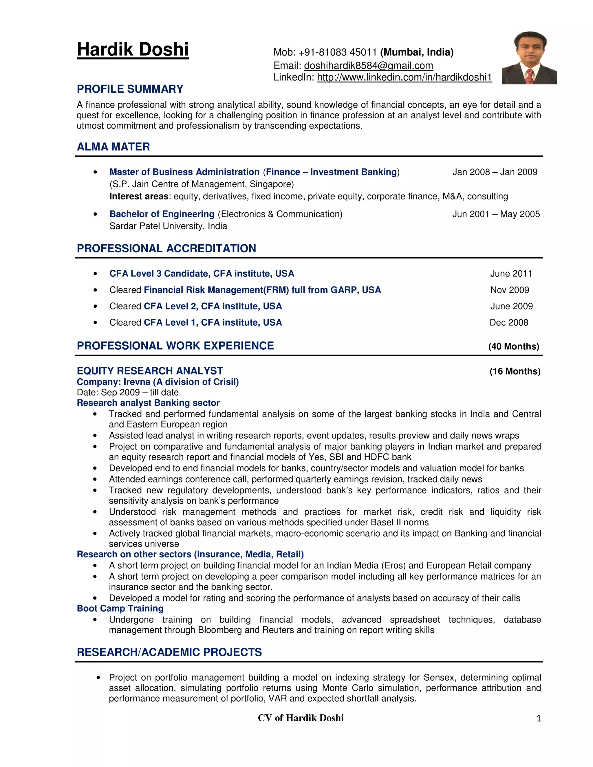 Hardik Doshi CV | PDF