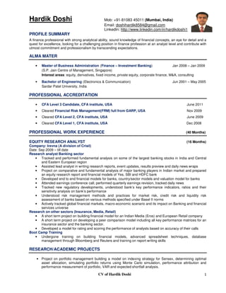 Hardik Doshi CV | PDF | Business Accounting & Finance | Business