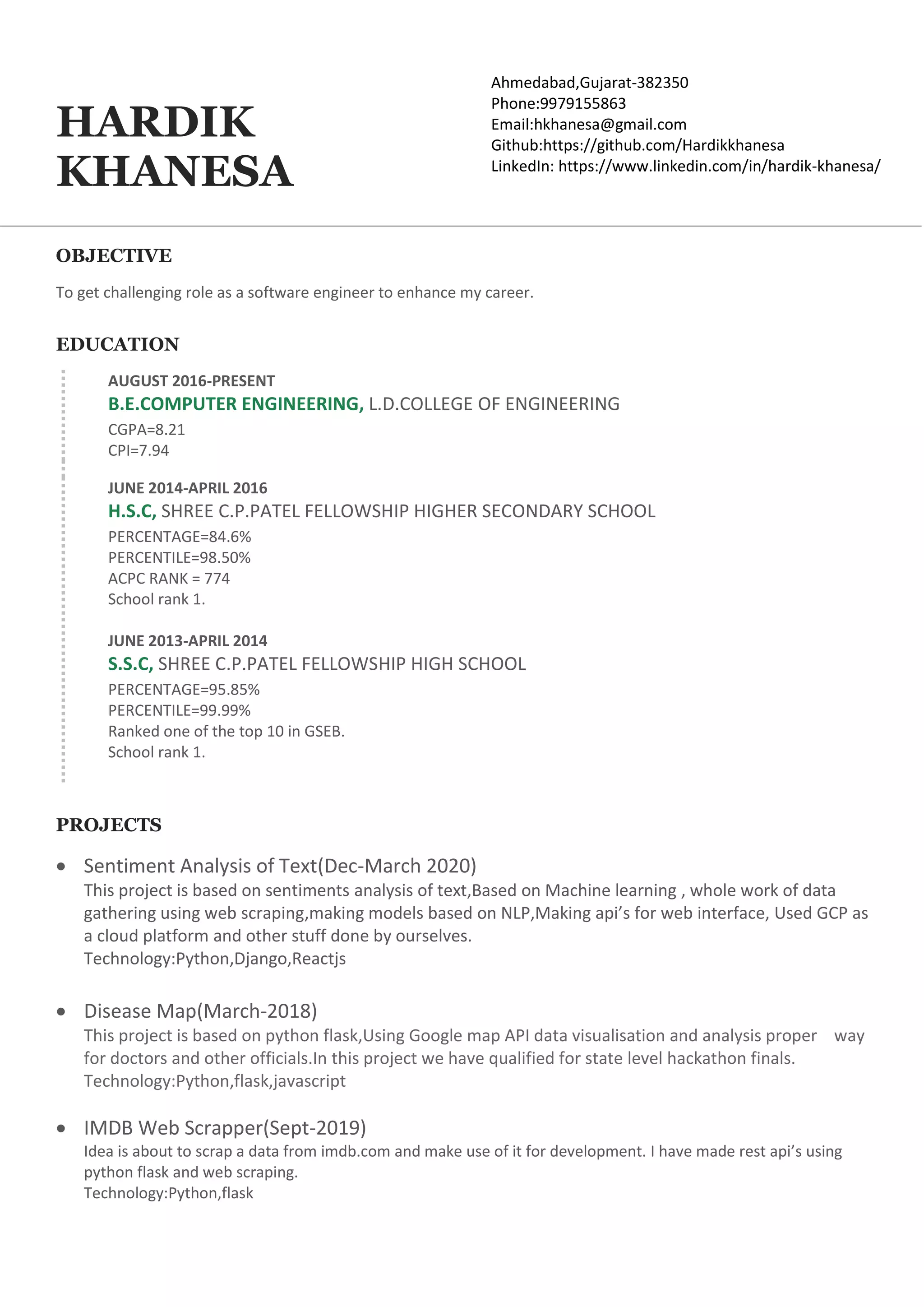 Hardik khanesa resume | PDF