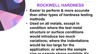 hardness, hardness testing, types of machines | PPTX