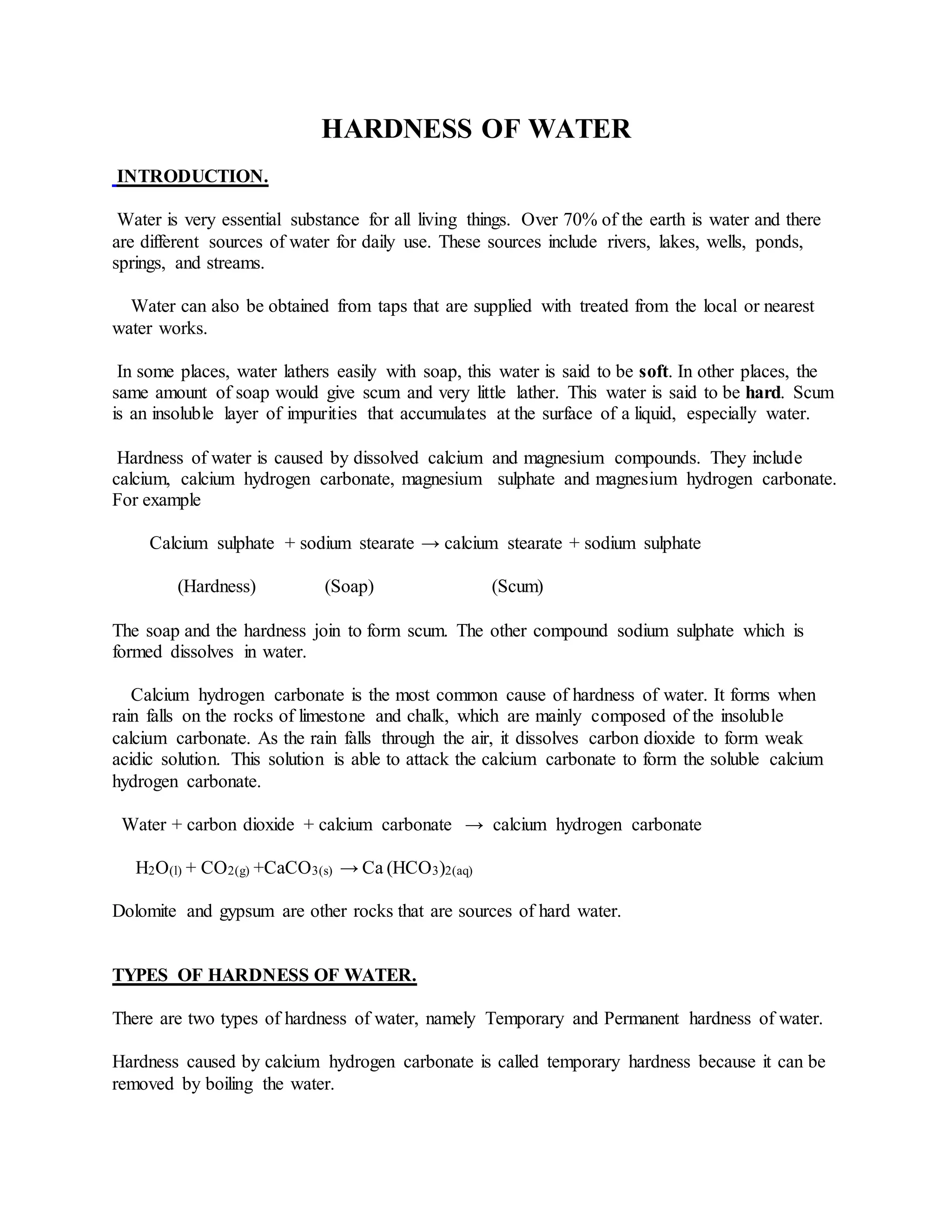 Hardness of water | DOCX