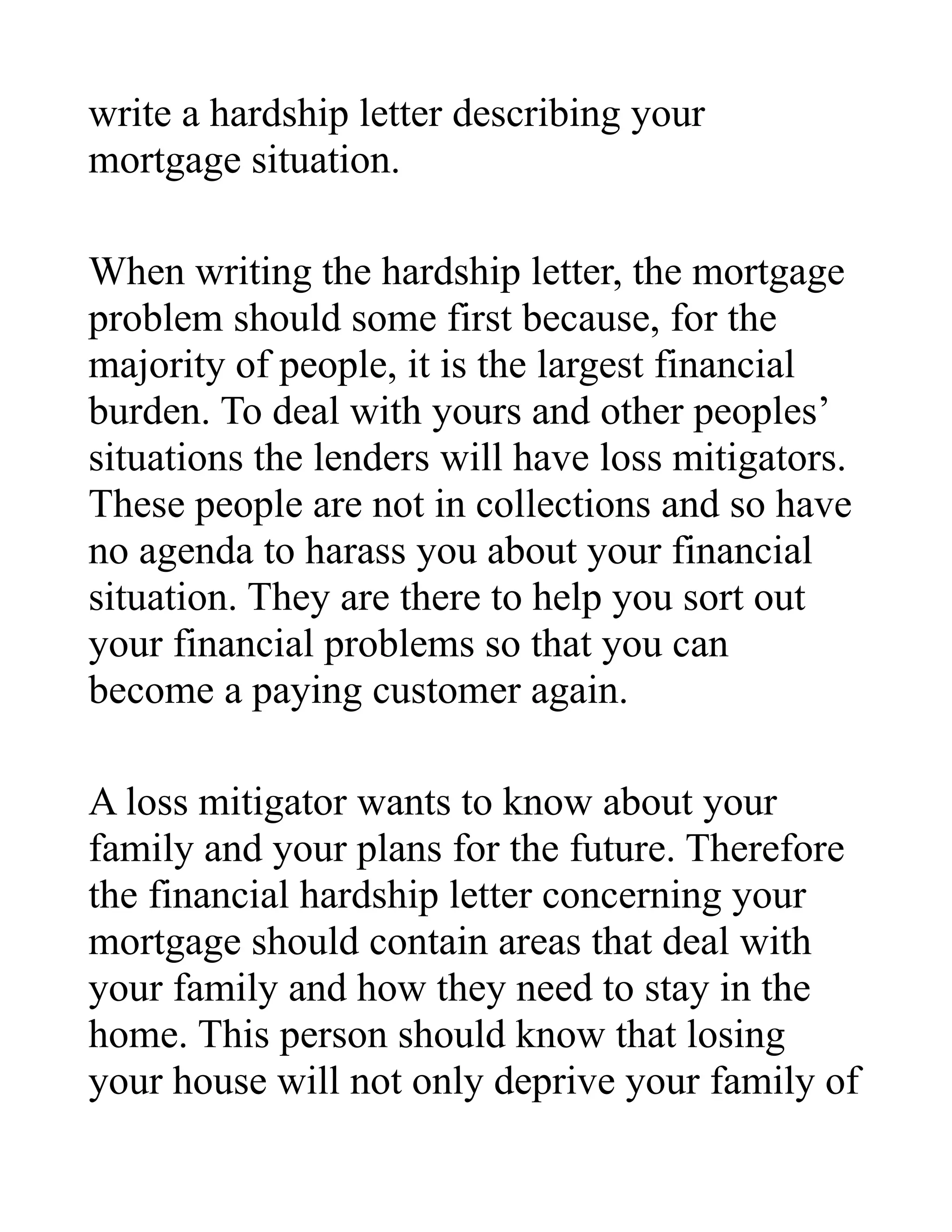Hardship letter for mortgage reduction | DOC