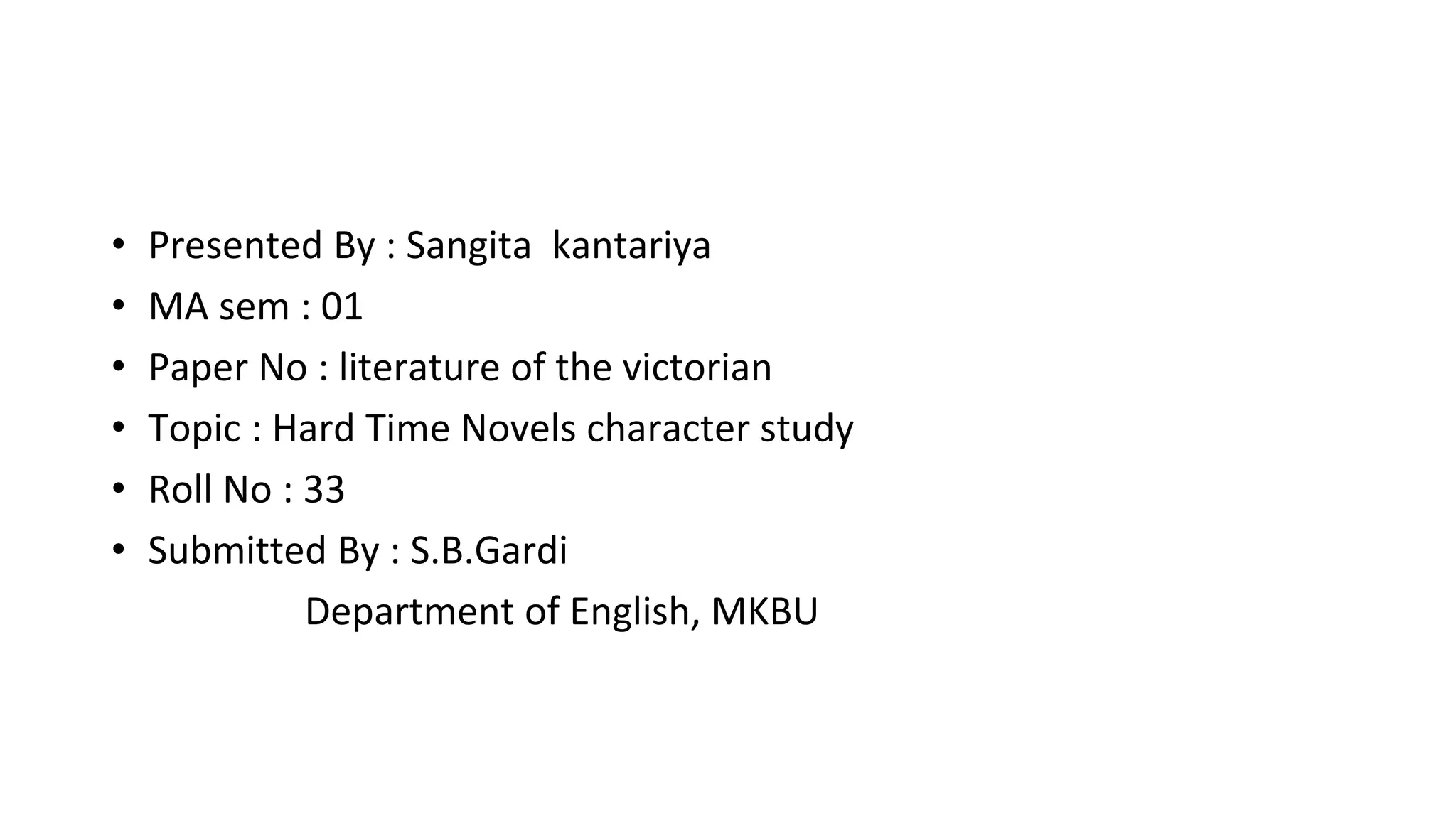 Hard Times: Character Study | PPTX