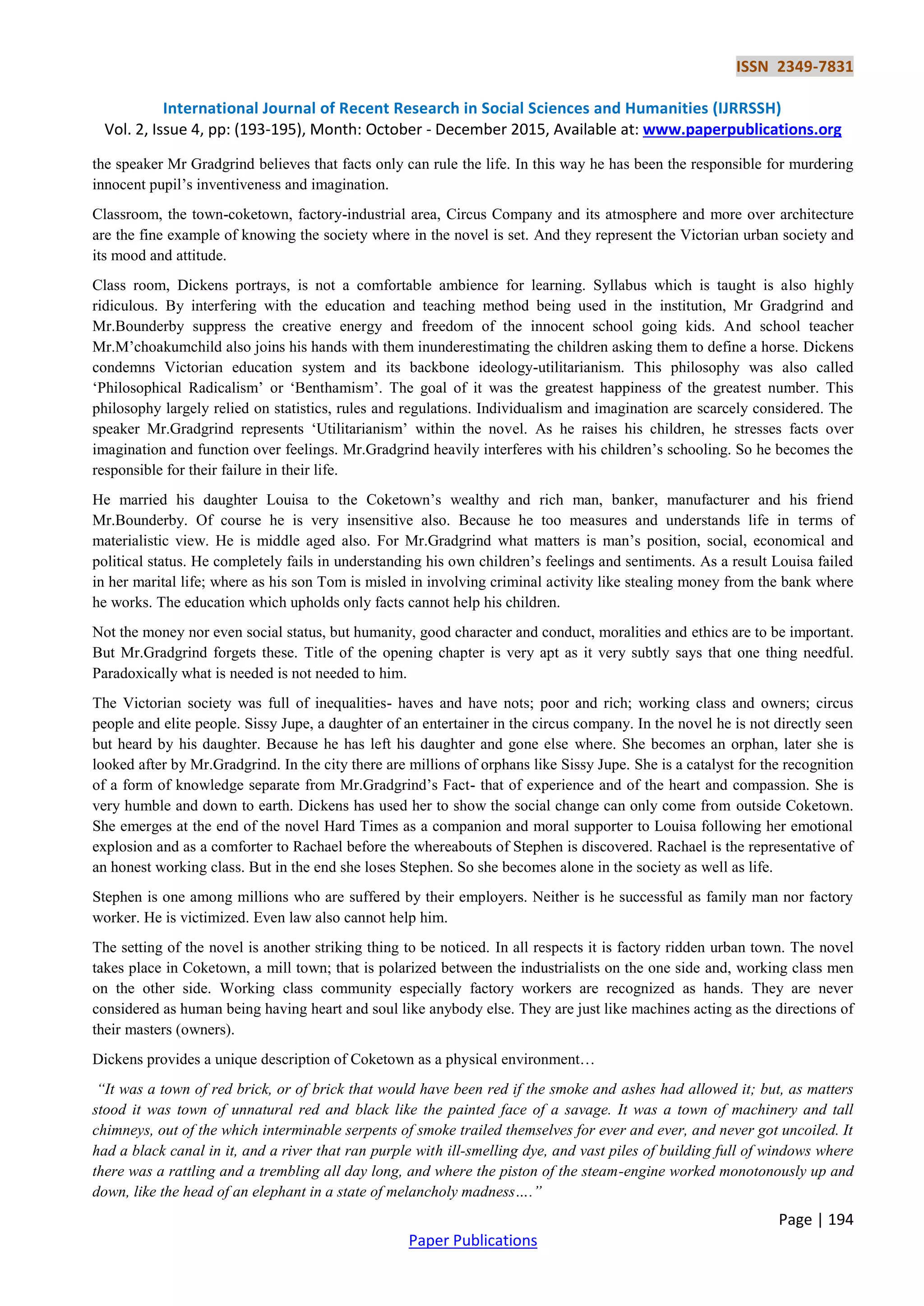 Hard Times and Victorian Urban Society | PDF | Education