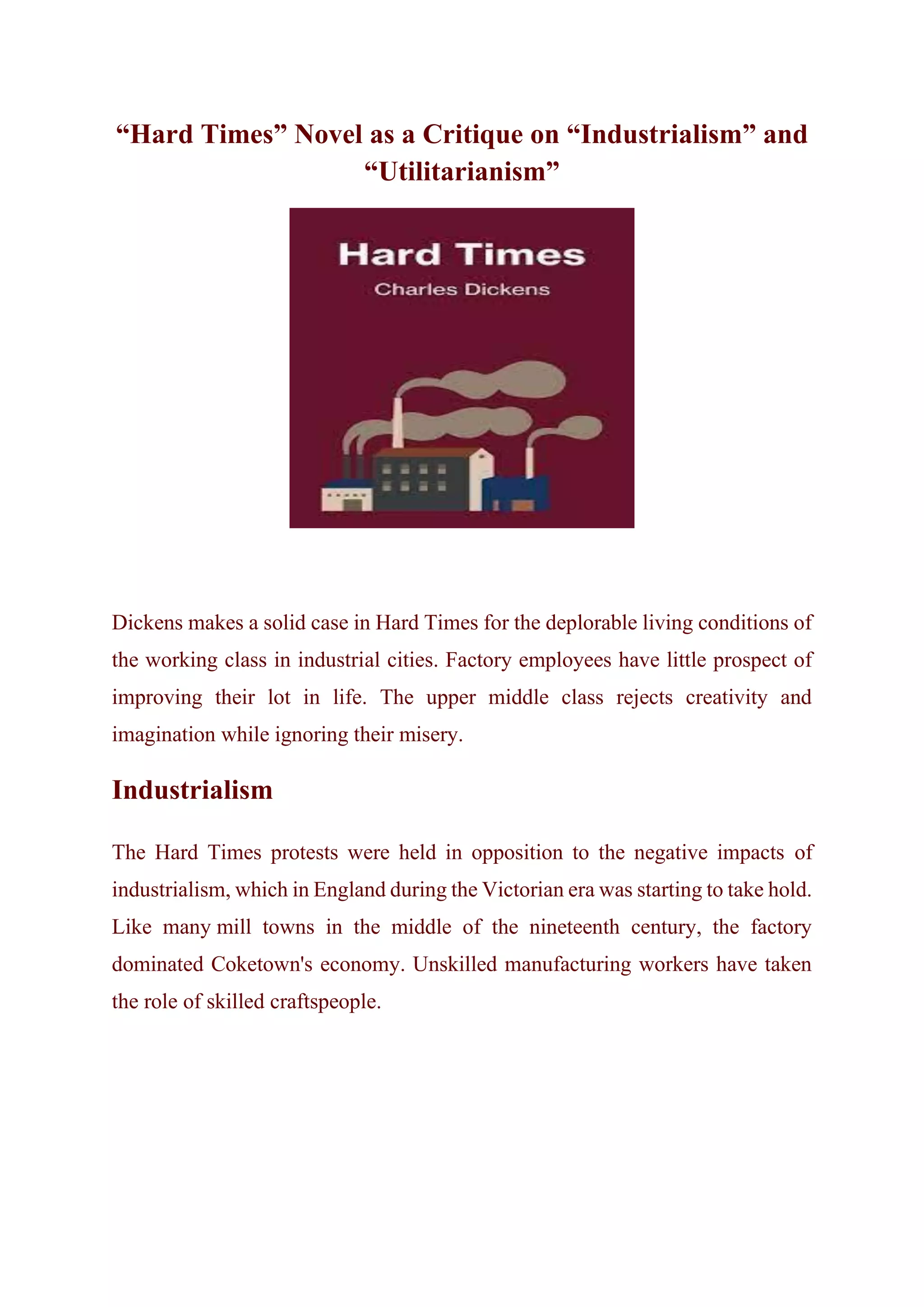 Hard Times Novel - Critique on Industrialism and Utilitarianism | PDF