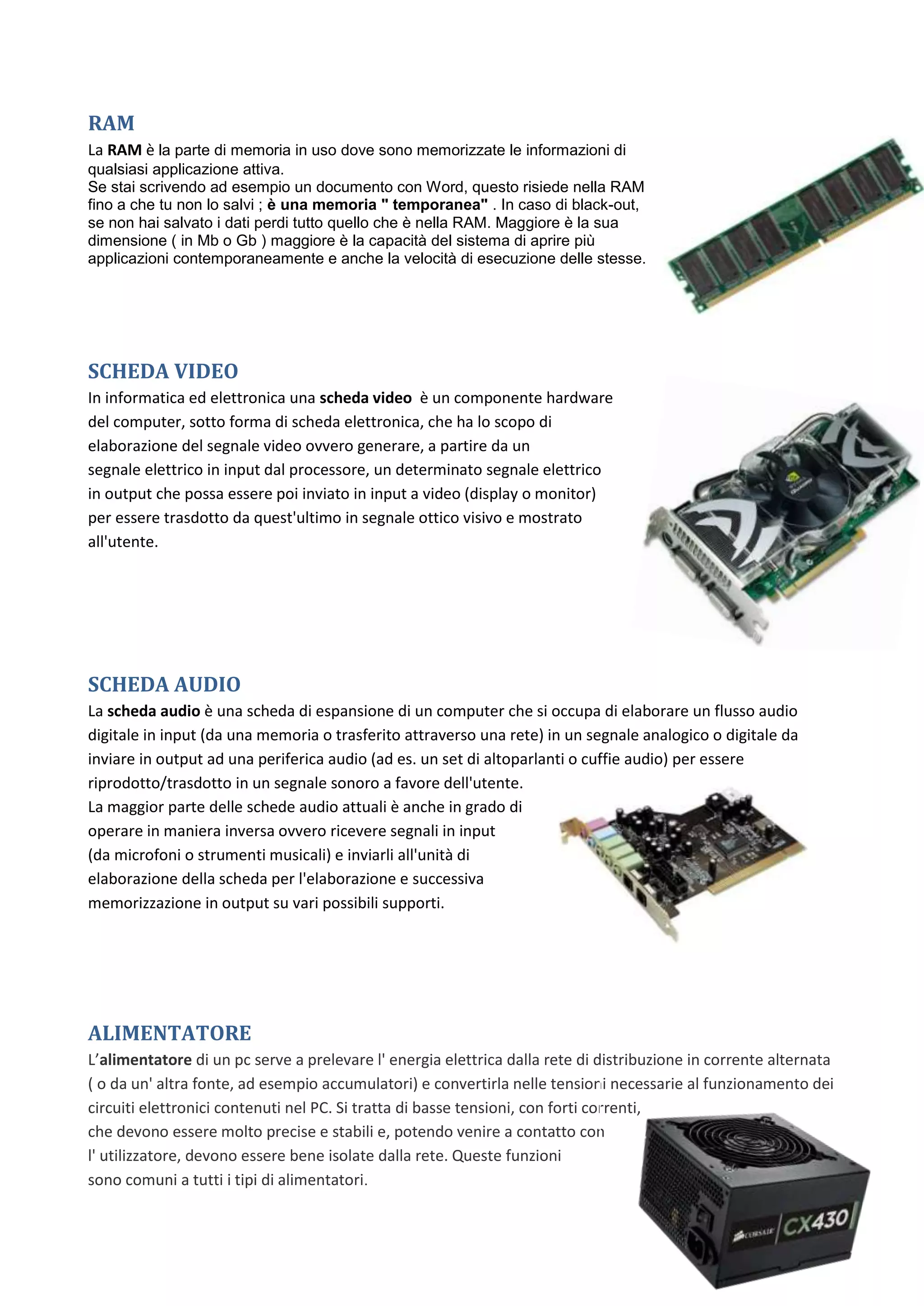 Hardware - Componenti di un PC | DOCX