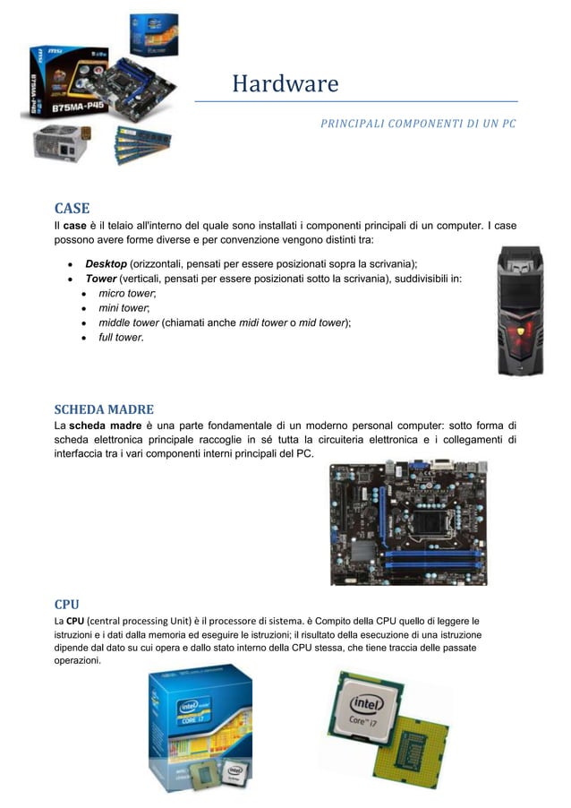 Hardware - Componenti di un PC | PDF