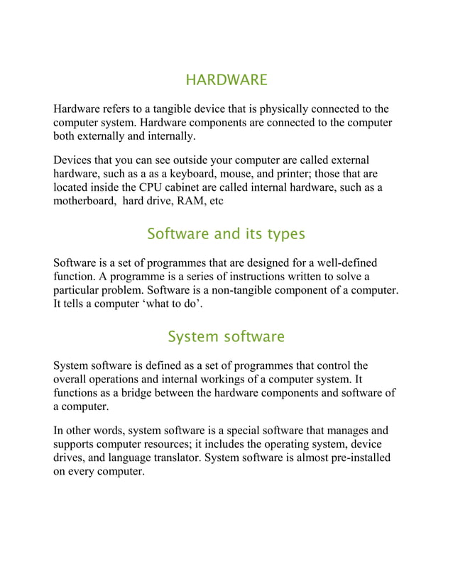what is hardware in computer system , ,, | PDF | Free Download