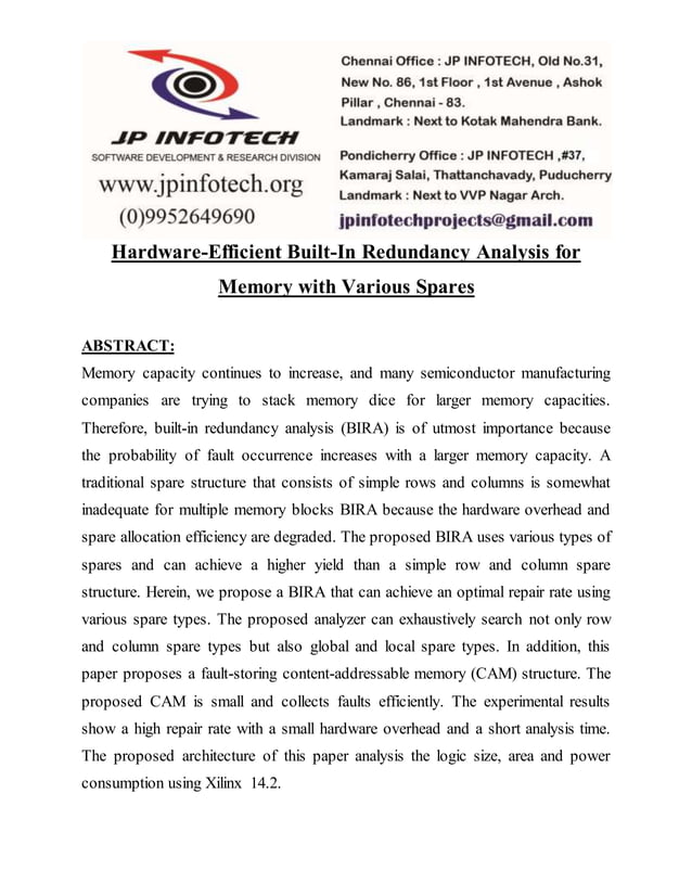 Hardware-Efficient Built-In Redundancy Analysis for Memory With Various Spares | DOCX