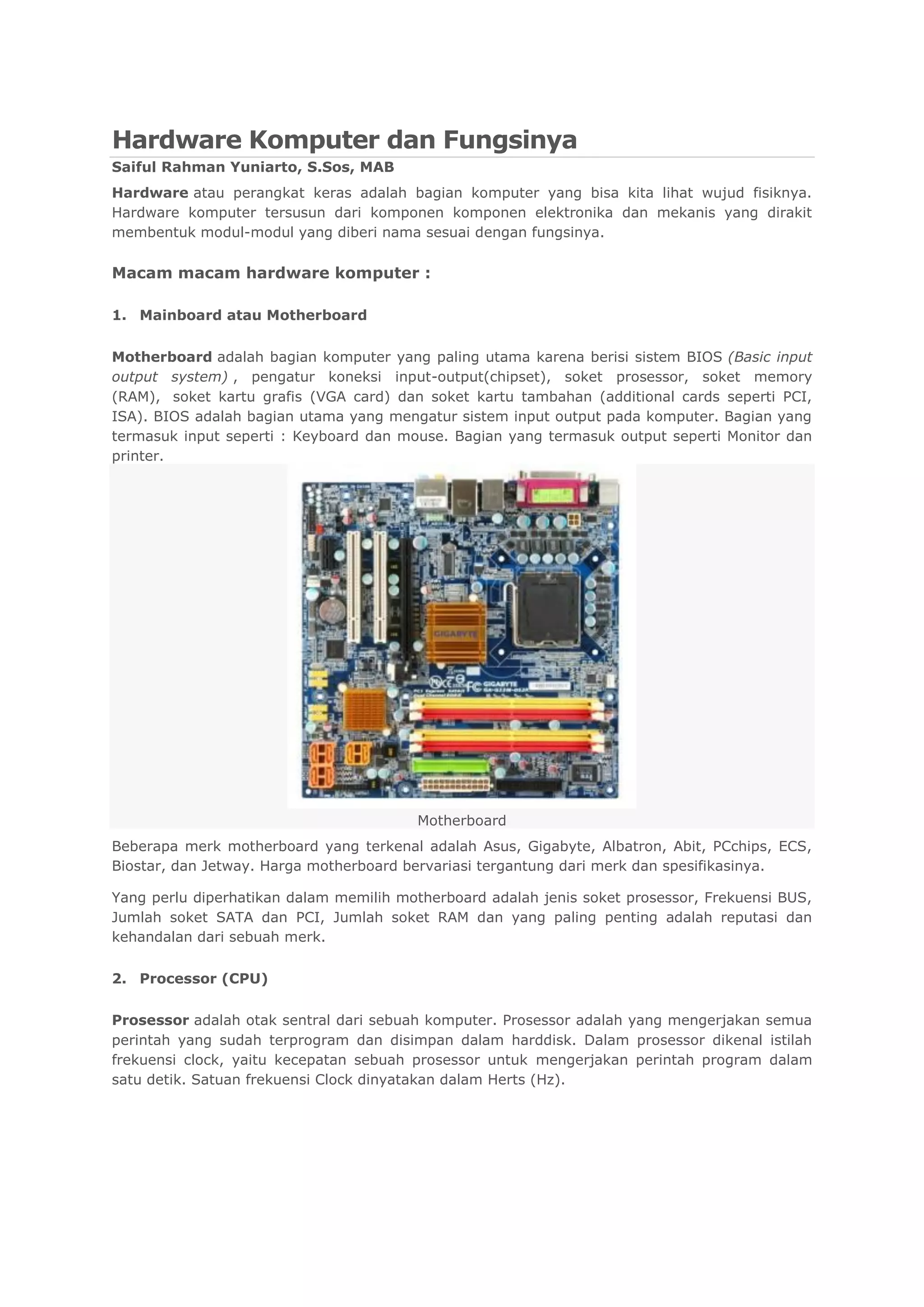 Hardware komputer-dan-fungsinya | PDF