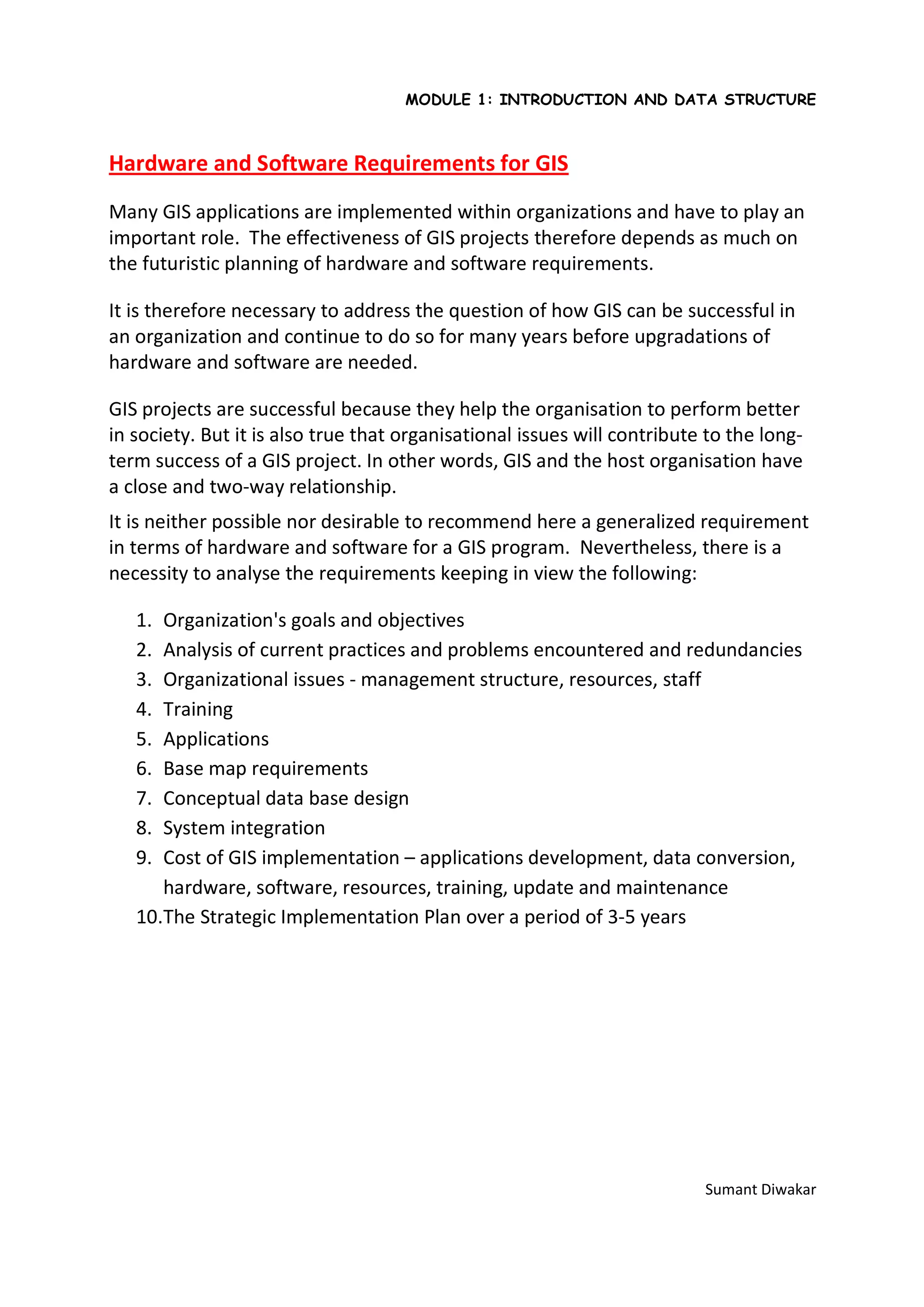 Hardware and software requirements for gis | PDF