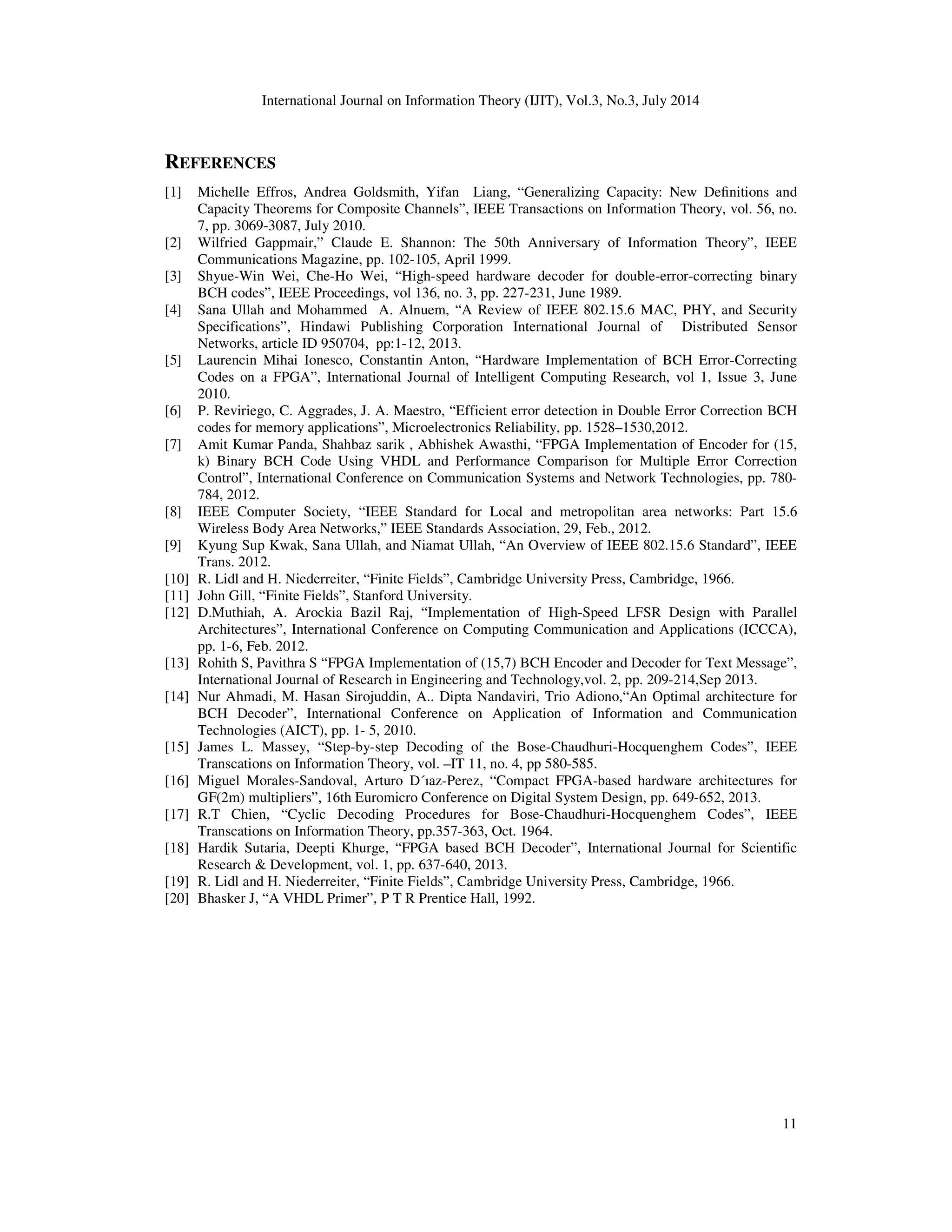 Hardware implementation of (63, 51) bch encoder and decoder for wban using lfsr and bma [ pdf ...