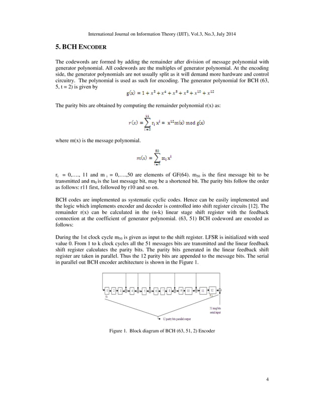 Hardware implementation of (63, 51) bch encoder and decoder for wban using lfsr and bma [ pdf ...