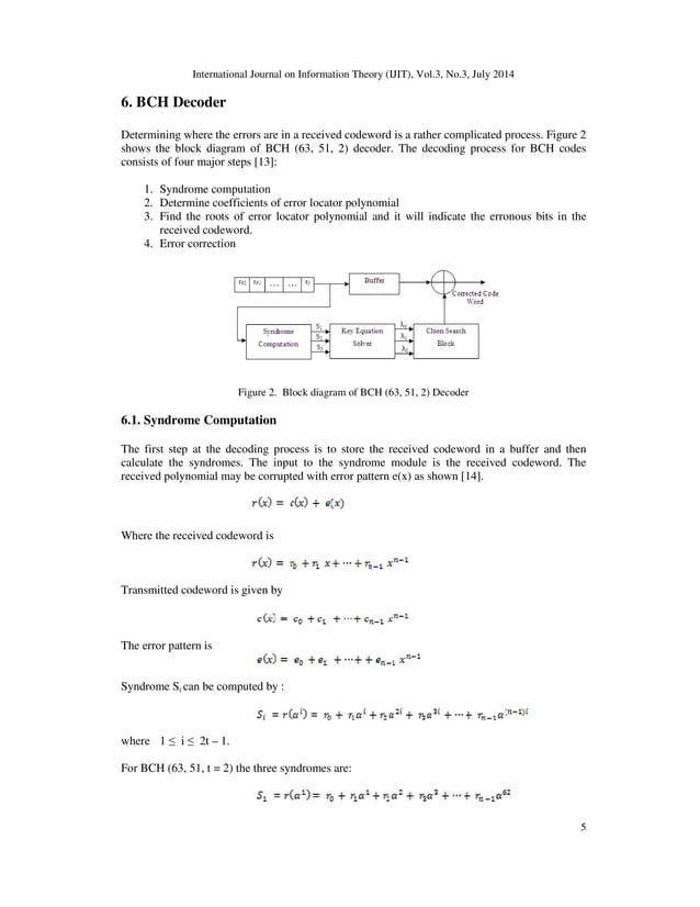 Hardware implementation of (63, 51) bch encoder and decoder for wban using lfsr and bma [ pdf ...