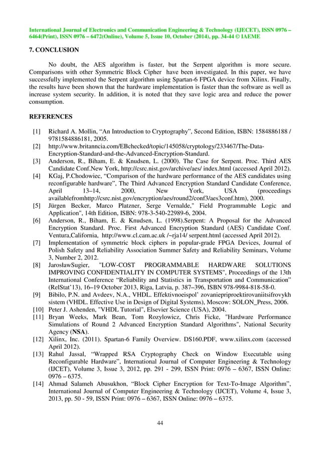 Hardware implementation of the serpent block cipher using fpga technology | PDF | Information ...