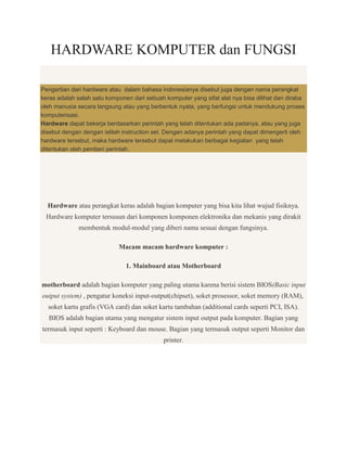 Hardware komputer dan fungsi | PDF