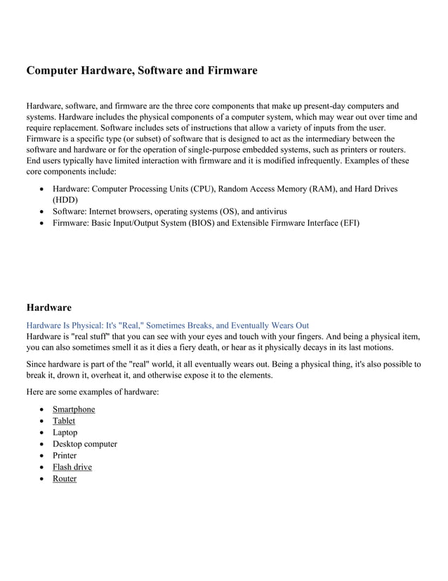 Hardware , software and filmware | PDF | Operating Systems | Computer Software and Applications