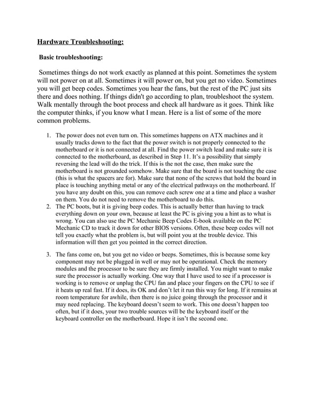 Hardware troubleshooting | PDF