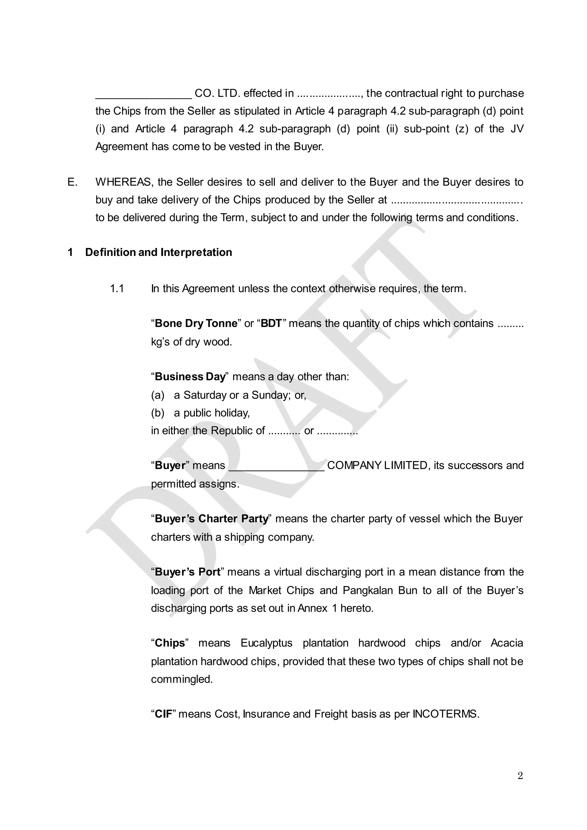 Hardwood Chips Sale and Purchase Agreement Sample (Purchase this doc ...