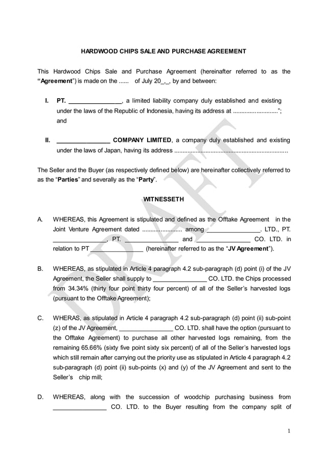 Hardwood Chips Sale and Purchase Agreement Sample (Purchase this doc ...