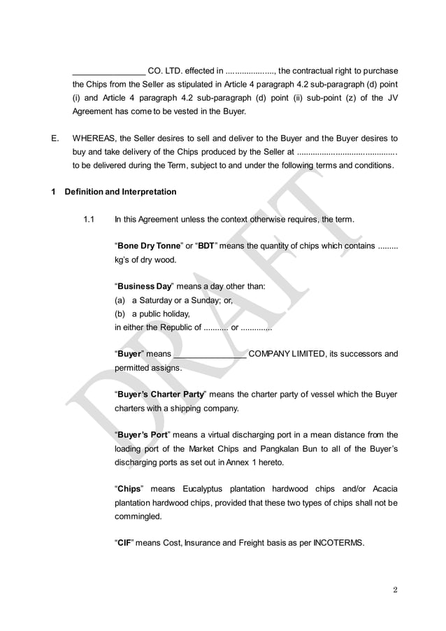 Hardwood Chips Sale and Purchase Agreement Sample (Purchase this doc ...