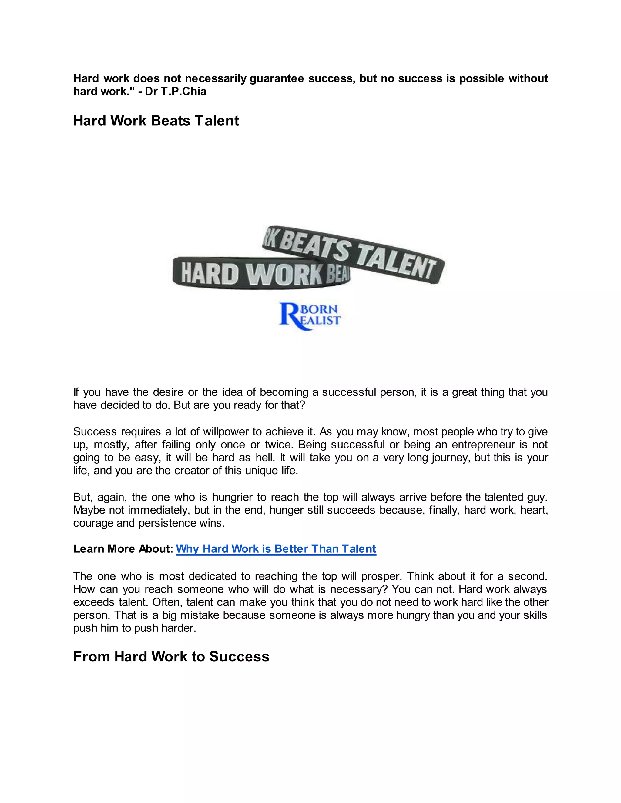 Hard Work is The Key to Success | DOCX