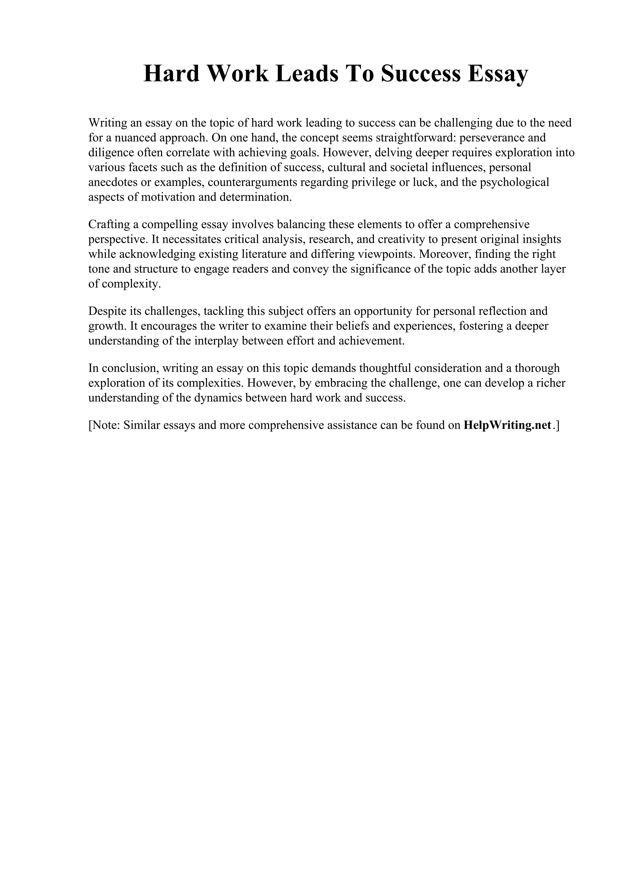 Hard Work Leads To Success Essay. Syracuse University College of Law | PDF