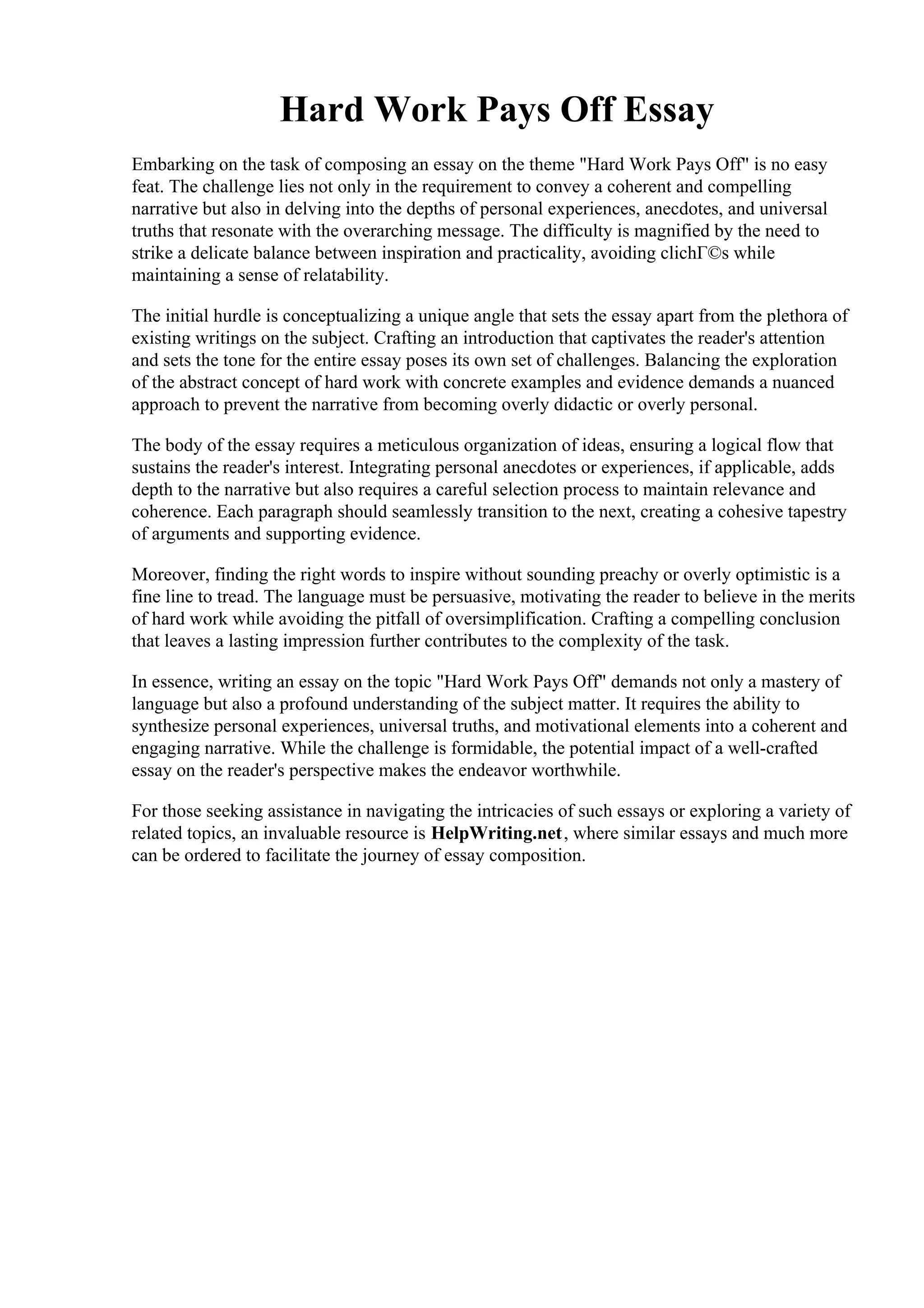 Hard Work Pays Off Essay. 007 Hard Work Essay Example Excellent Docs ...