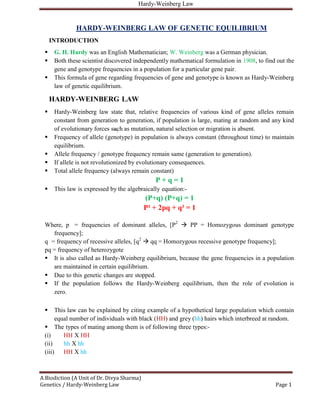 Hardy-Weinberg Equilibrium - Population Genetics - Allele frequency ...