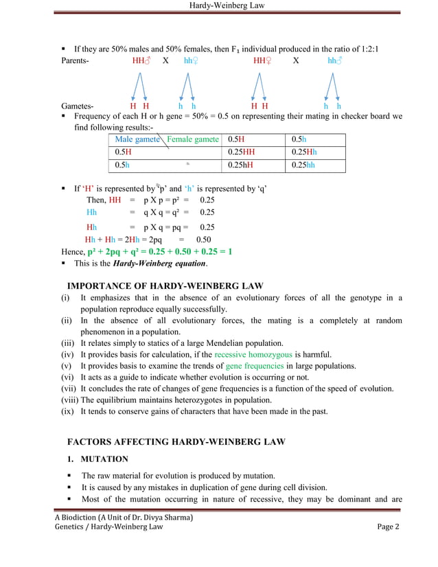 Hardy-Weinberg Equilibrium - Population Genetics - Allele frequency ...
