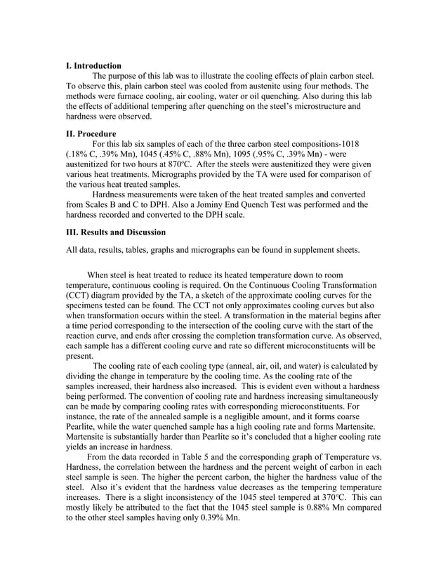 Report and Analysis: Resulting Microstructures of Cooled Carbon Steel | PDF