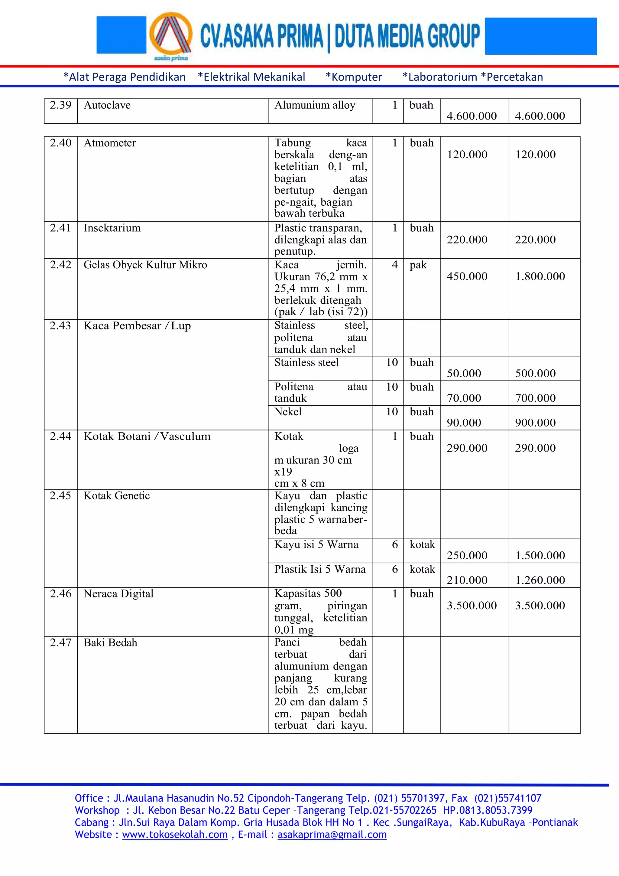 BROSUR PERALATAN LABORATORIUM BIOLOGI SMA 2023 | PDF