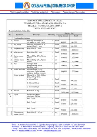 Paket Peralatan laboratorium fisika sma 2024 via 087782527700 | PDF