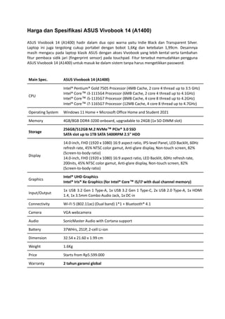 Harga dan Spesifikasi ASUS Vivobook 14 (A1400).pdf