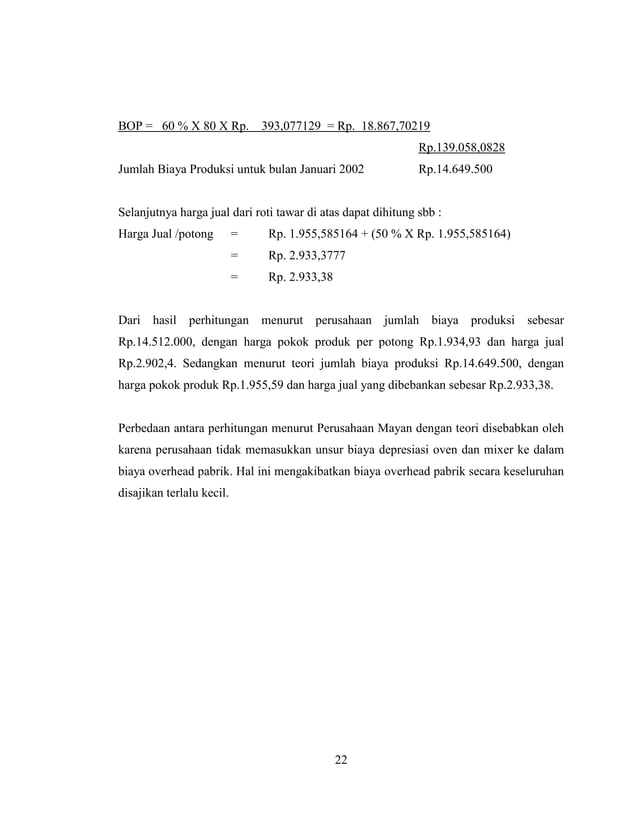 Harga pokok proses roti tawar | DOCX