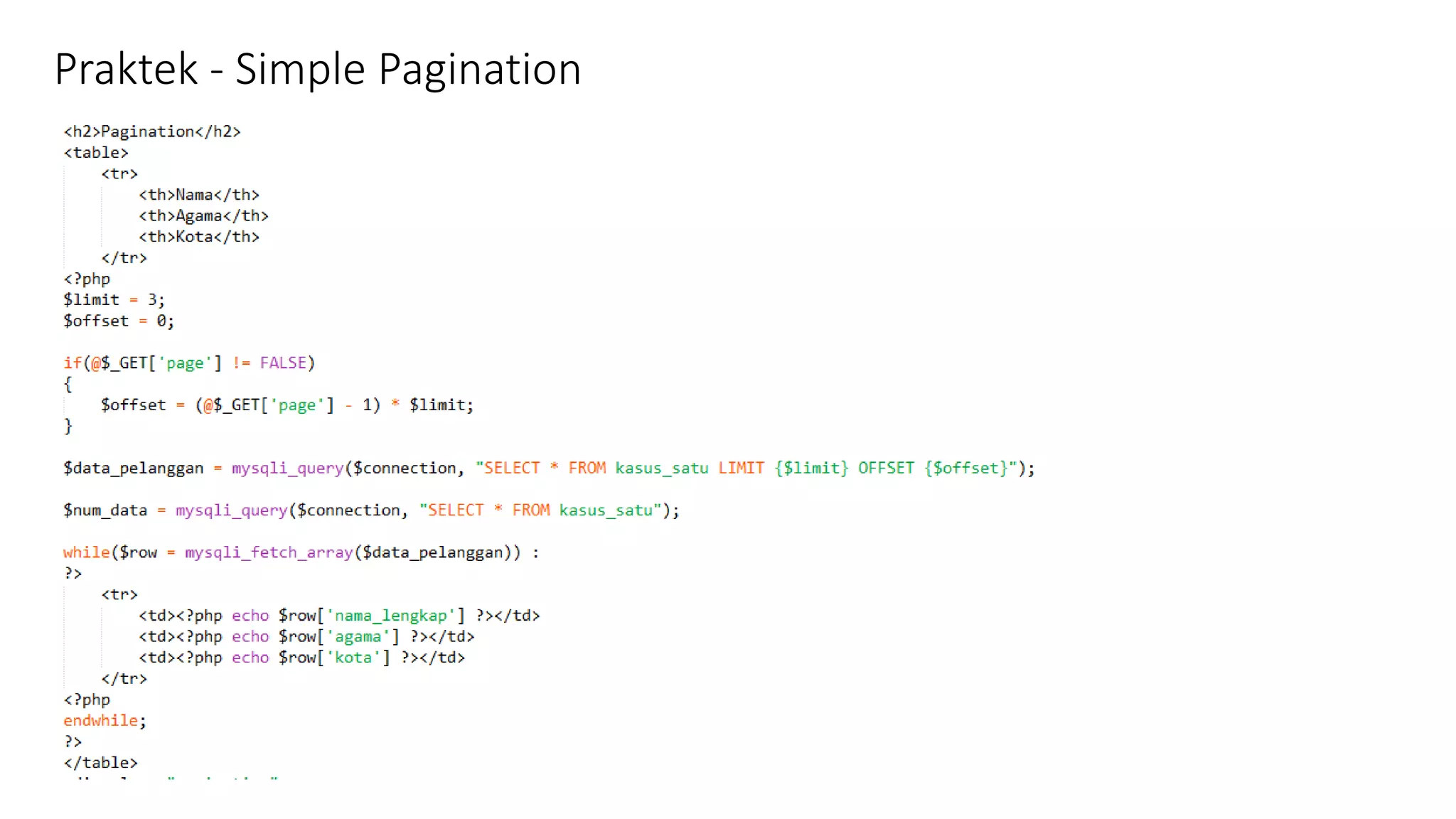 Algoritma Simple Pagination dengan PHP | PPTX