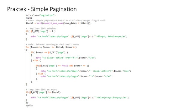 Algoritma Simple Pagination dengan PHP | PPTX