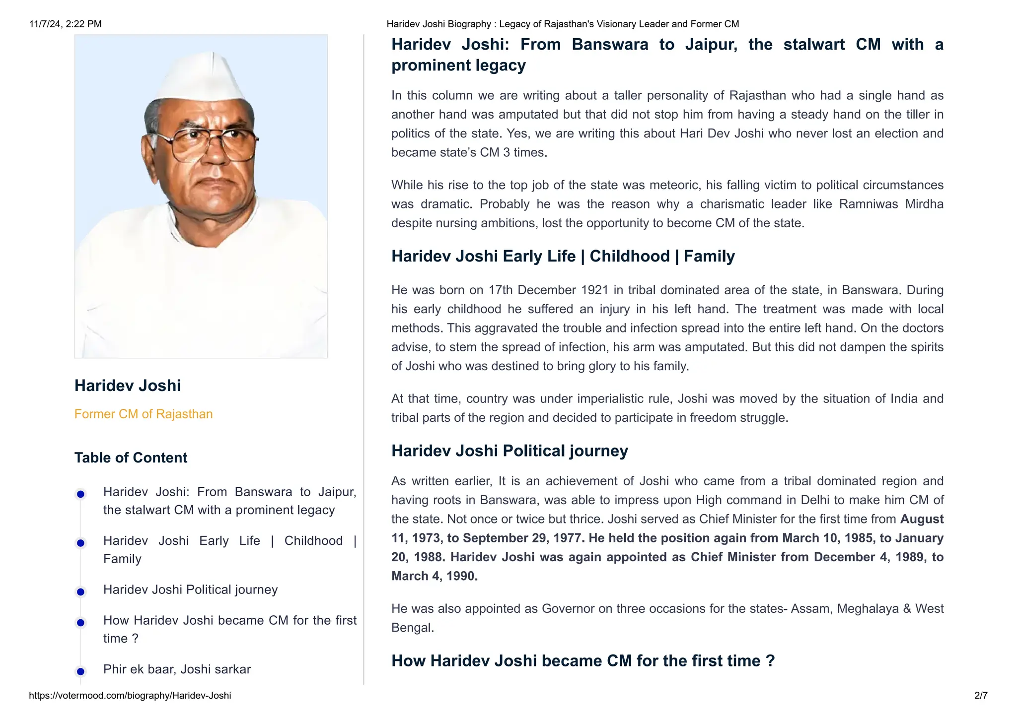 Haridev Joshi Biography _ Legacy of Rajasthan's Visionary Leader and ...