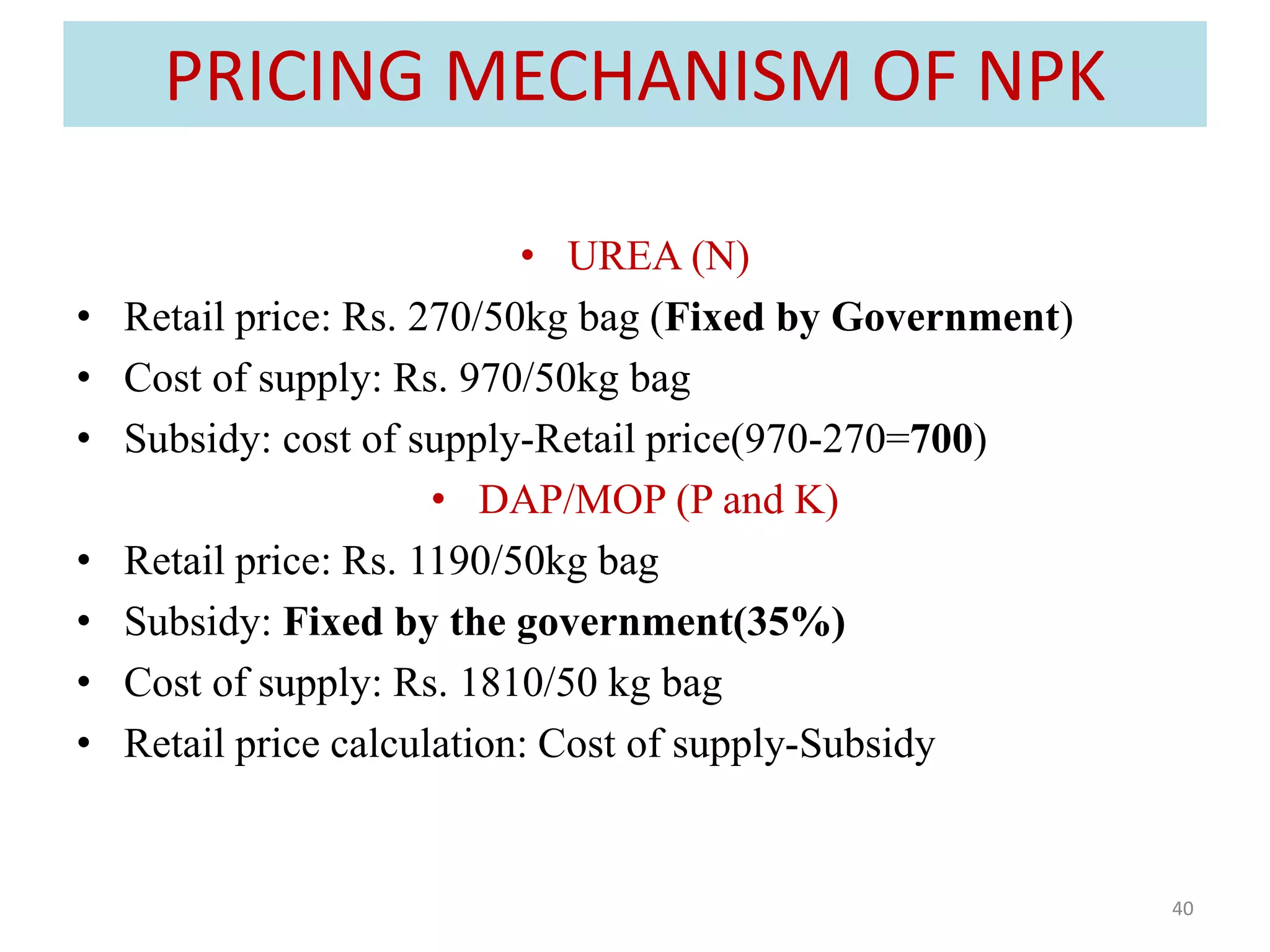 Fertilizer policies and pricing of NPK in India | PPTX