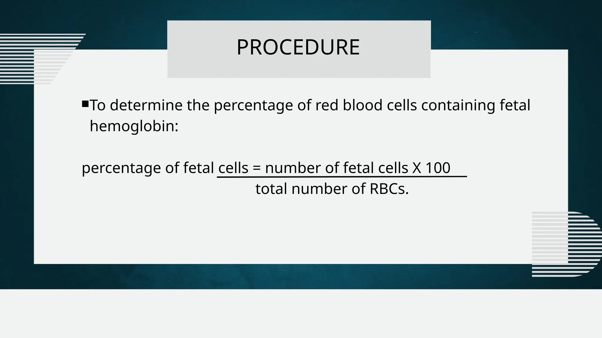 Haemoglobin F stain (acid elution)(kleihauer Betke test) | PPTX