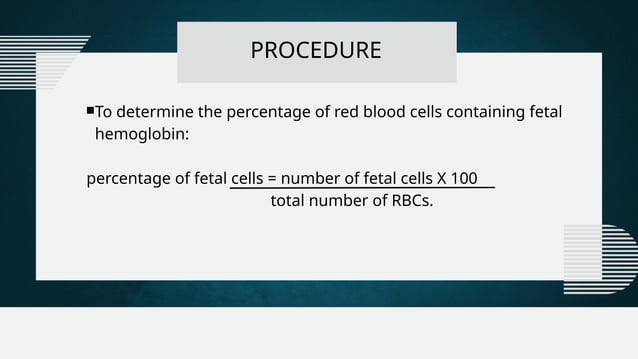 Haemoglobin F stain (acid elution)(kleihauer Betke test) | PPTX | Blood ...