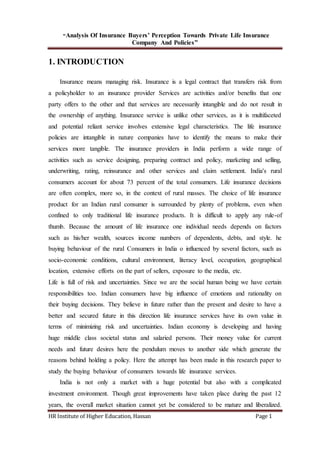 anaalysis of life insurance buyers perception towards private life ...