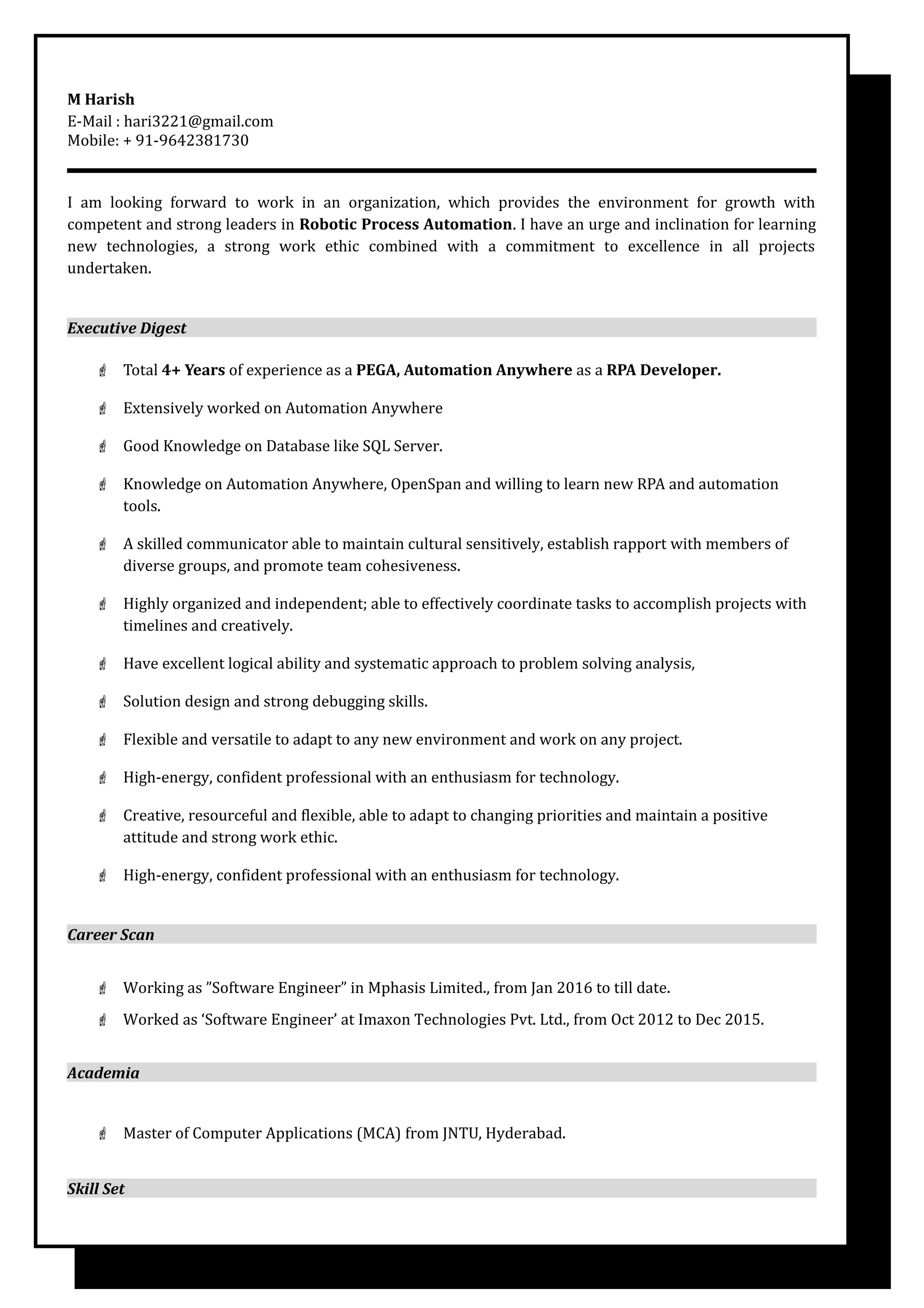 Harish software engineer (rpa) 4+ yrs exp | PDF