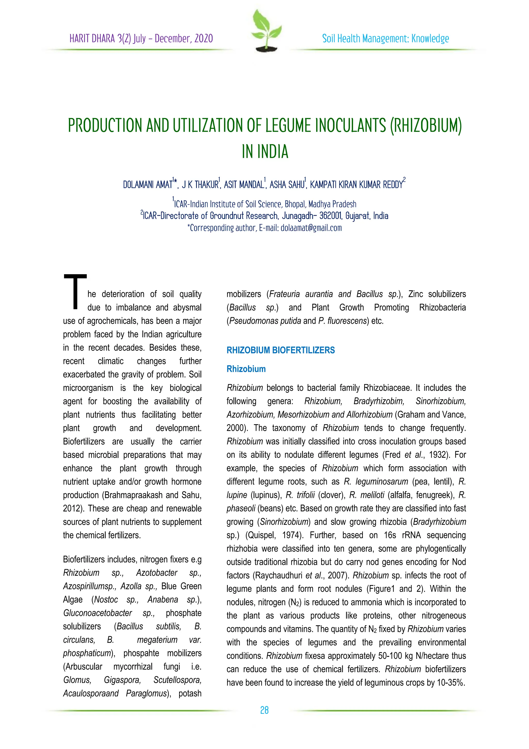 PRODUCTION AND UTILIZATION OF LEGUME INOCULANTS (RHIZOBIUM) IN INDIA | PDF
