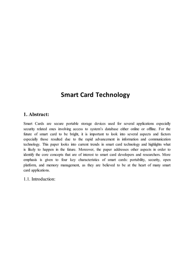 Abstract Smart Card Technology | DOCX | Internet | Computing